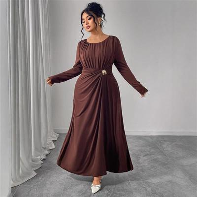 Autumn Plus Size Women Long Dress 大码女装收腰设计褶皱长裙