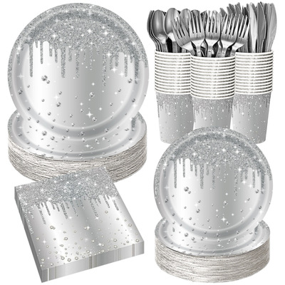 婚礼生日派对用品一次性纸盘Party Supplies Silvery Paper Plate