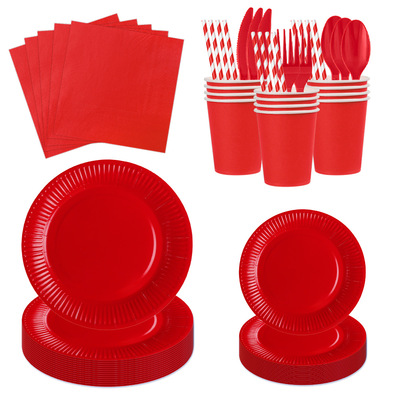 喜庆红色派对装扮用品纸盘纸杯 Red Party Supplies Paper Plates