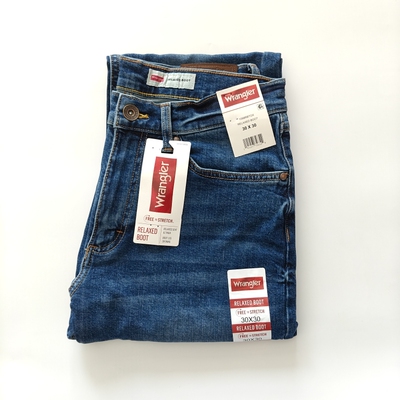美代现货Wrangler威格男蓝色水洗常规微喇叭牛仔裤春夏#1098RBTOX