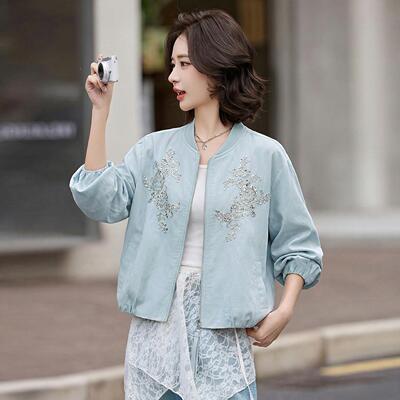 ZMEI5169休闲风重工绣短款外套女春秋季新时尚宽松款小个子短刺衣