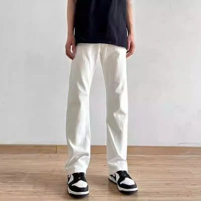 美式高街白色微喇牛仔裤男