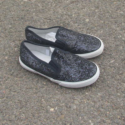 满2包邮8.31瑕疵低帮女大童亲子金光闪套脚一脚蹬帆布童鞋