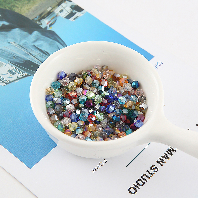 3mm菱形珠子 diy手工串珠材料尖珠AB彩色人造水晶珠约100颗散珠_虎窝淘