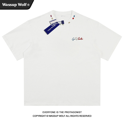 WassupWolf刺绣设计感短袖T恤男
