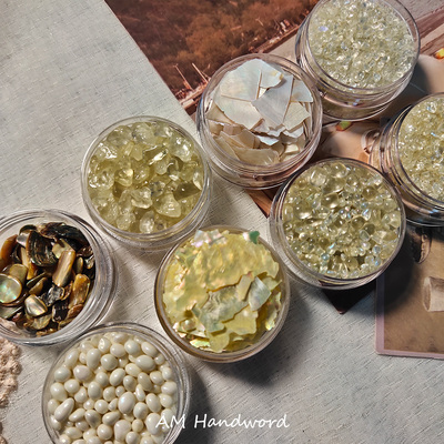 《桂花茶》小盒装junkjournal手工美甲碎石混合diy钻贝母螺钿碎片