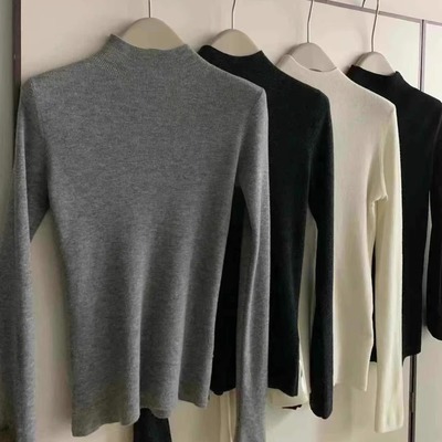 韩系半高领针织衫全羊毛打底衫