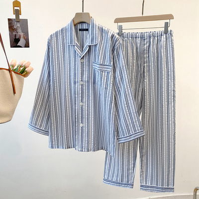 睡衣长袖长裤前扣全棉纱线