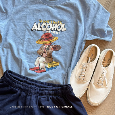 2025duet原创 酒精系列土星人海蓝灰全棉短袖圆领T恤