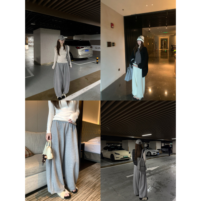 FENG甜甜_抽绳弯刀运动裤女秋冬慵懒直筒宽松显瘦百搭阔腿卫裤子