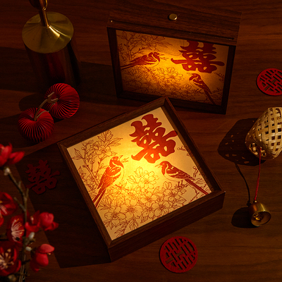 陪嫁新婚长明灯一对高档婚房床头灯新娘结婚礼物送新人喜字相框灯