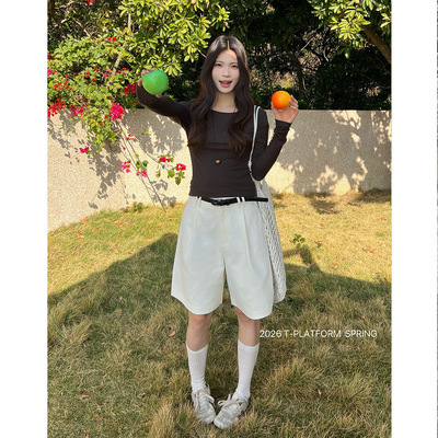 老钱风垂感宽松休闲裤女慵懒短裤