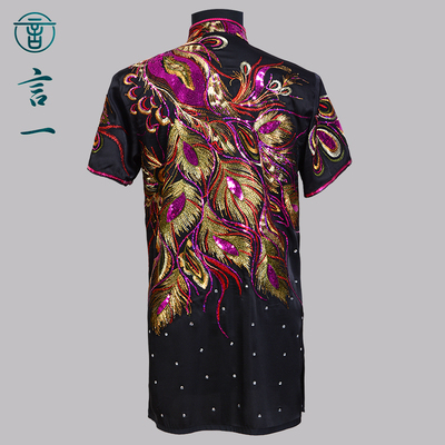 言一武术新款彩凤武术服彩服功夫亮片黑色比赛服表演服青少年定制