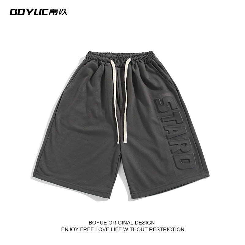 BOYUE帛跃夏季潮牌立体标抽绳短裤青少年宽松运动裤休闲五分裤男_虎窝淘