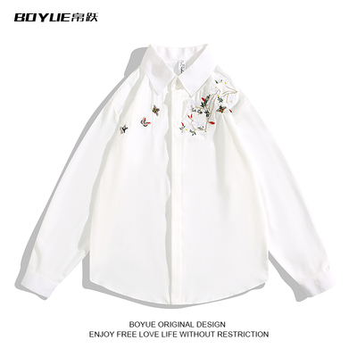 BOYUE帛跃刺绣中国风长袖衬衫
