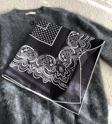 波点bandana 舒适有型 暗花纹丝棉围巾 桑蚕丝有机棉百搭黑色方巾