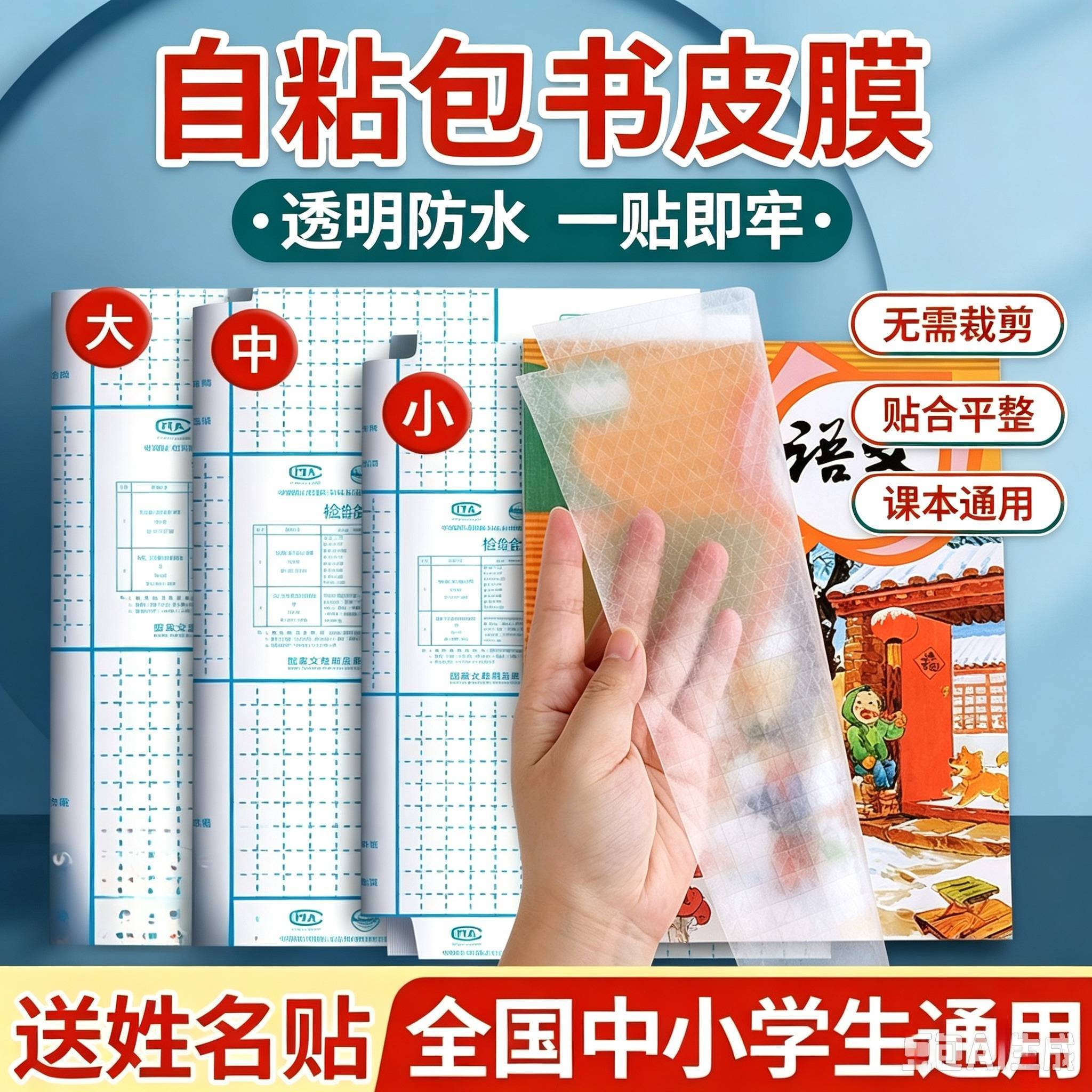 包书皮纸书套包书膜自粘透明磨砂小学生一年级三二年级上册16k课