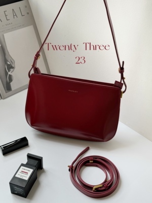 Twenty Three原创设计感牛皮新娘包红色女包单肩斜挎法棍包马鞍包