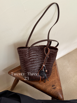 Twenty Three小众设计头层植鞣牛皮编织大容量慵懒感单肩托特包