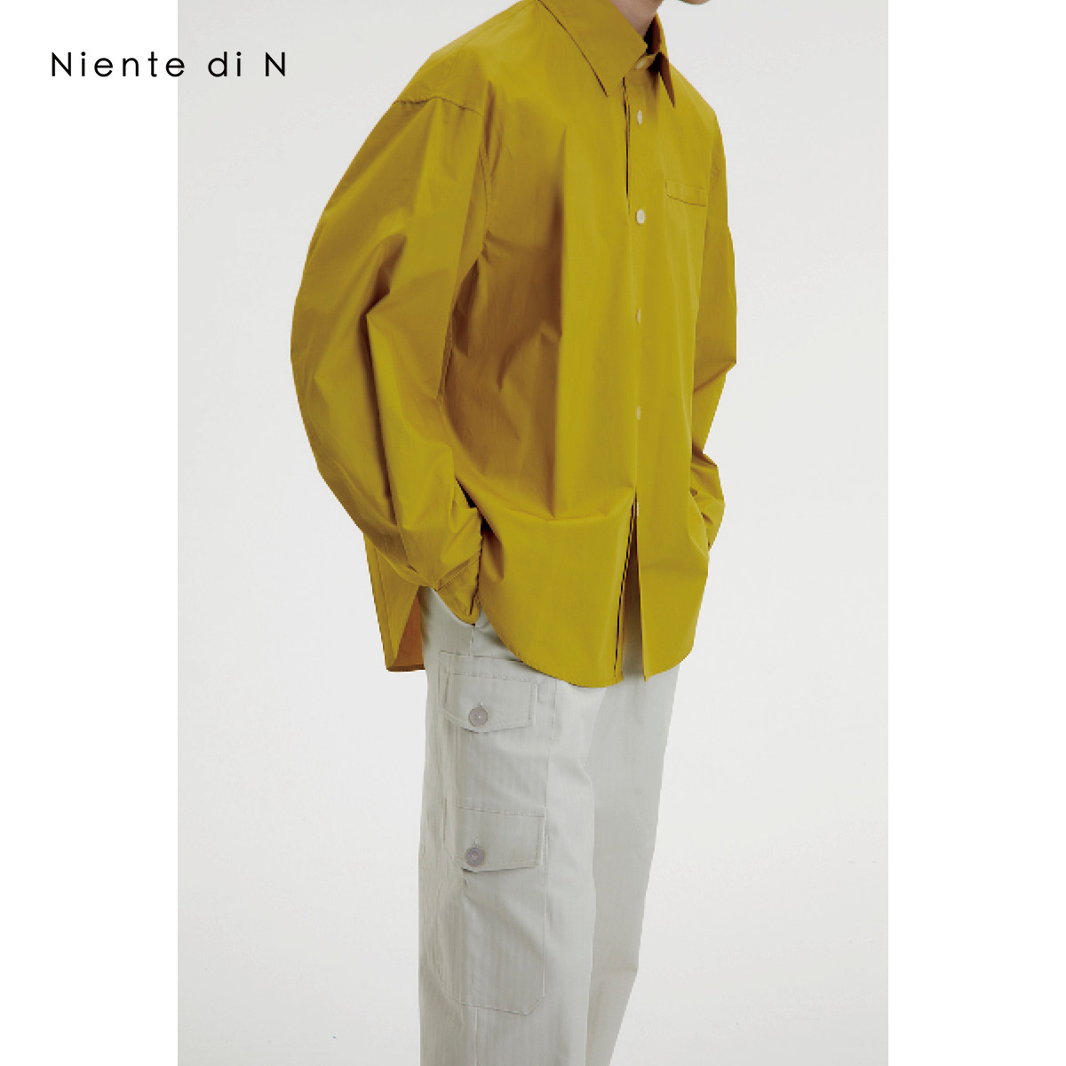 Niente di N原创设计秋冬蝙蝠袖衬衫廓形芥末黄轻奢风简约衬衣男_虎窝淘