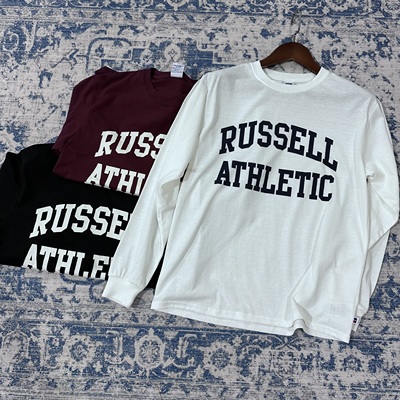 日单 老美牌罗素字母印花圆领长袖 棉质美式休闲宽松舒适长袖T恤