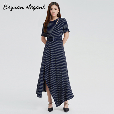 高级感条纹优雅不规则连衣裙