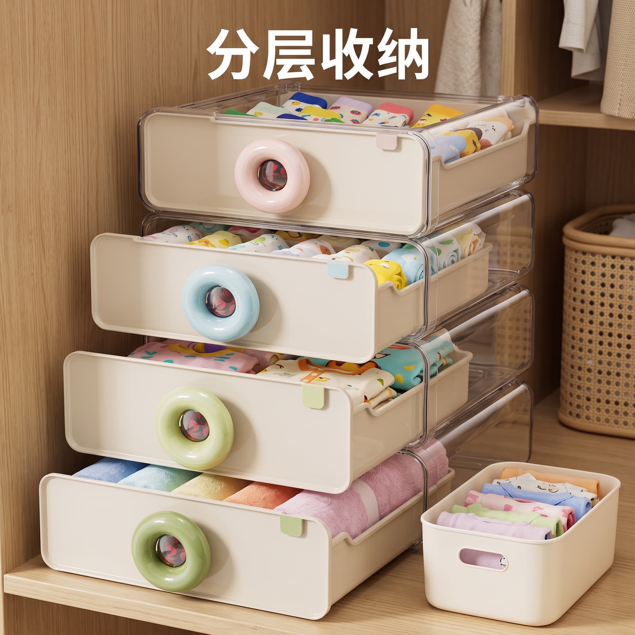 婴儿衣柜分层衣服收纳箱抽屉式新生儿童口水巾袜子收纳衣物整理盒
