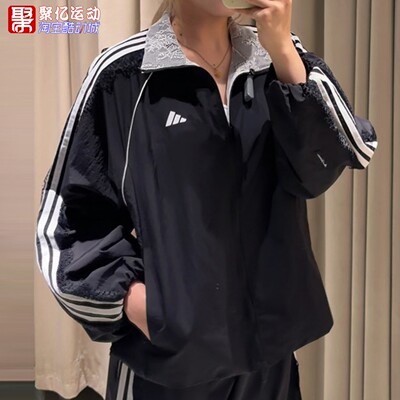 阿迪达斯女三条杠拒水蕾丝夹克