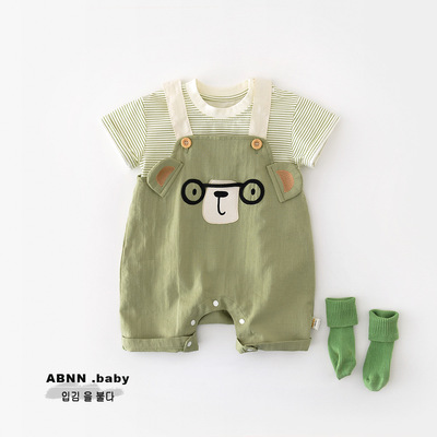 越己服饰2026夏季韩版儿童眼睛熊背带裤 婴幼童宝宝卡通裤子52045