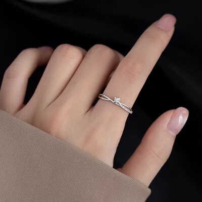 925镀银星星戒指2024小众设计素圈女食指戒轻奢高级感开口戒