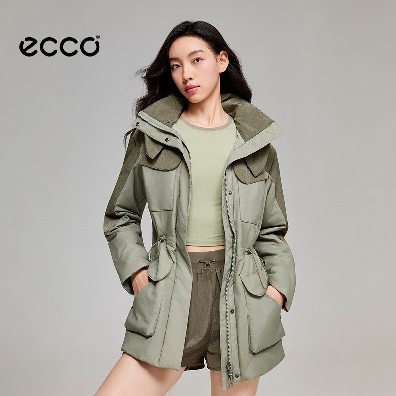 ECCO x NRL联名 新款保暖修身棉服女冬季加厚外套中长款EN253J031