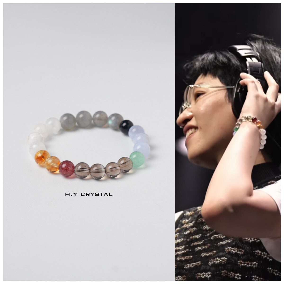 天然水晶手串陈娴静同款手链金曲必戴多彩明星复刻时尚蓝纹白幽灵