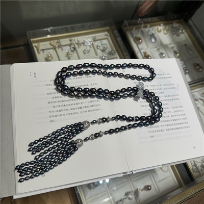 紫黑色首饰女一款多戴毛衣链淡水