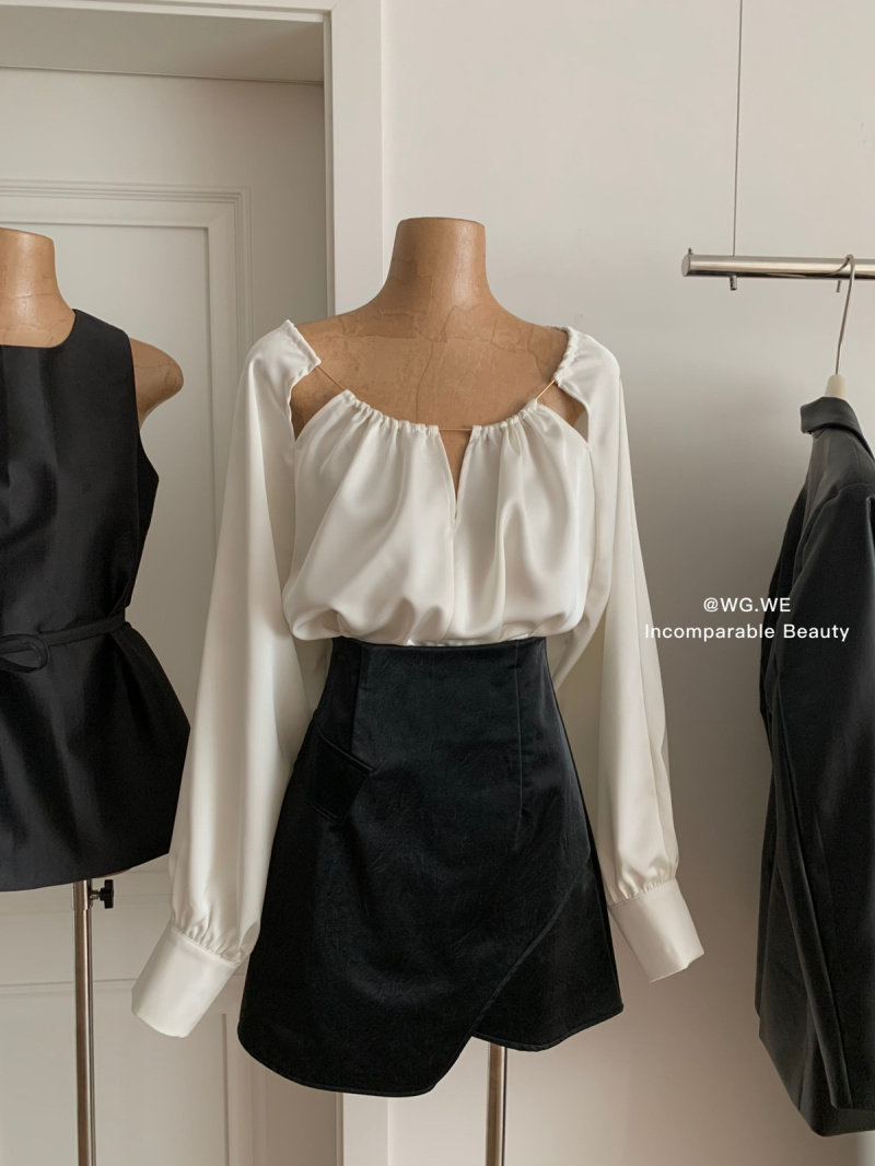 【WGWE】2023秋季法式高级感缎面衬衫设计感镂空气质小众上衣衬衫_虎窝淘