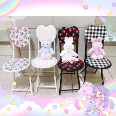 现货 日本Swimm限量绝版少女小清新天使猫咪蓝色心形靠背折叠椅