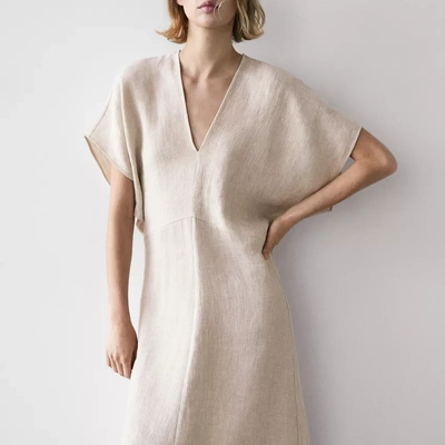 西班牙正品代购 MD 女士 短袖亚麻及膝连衣裙 6638750