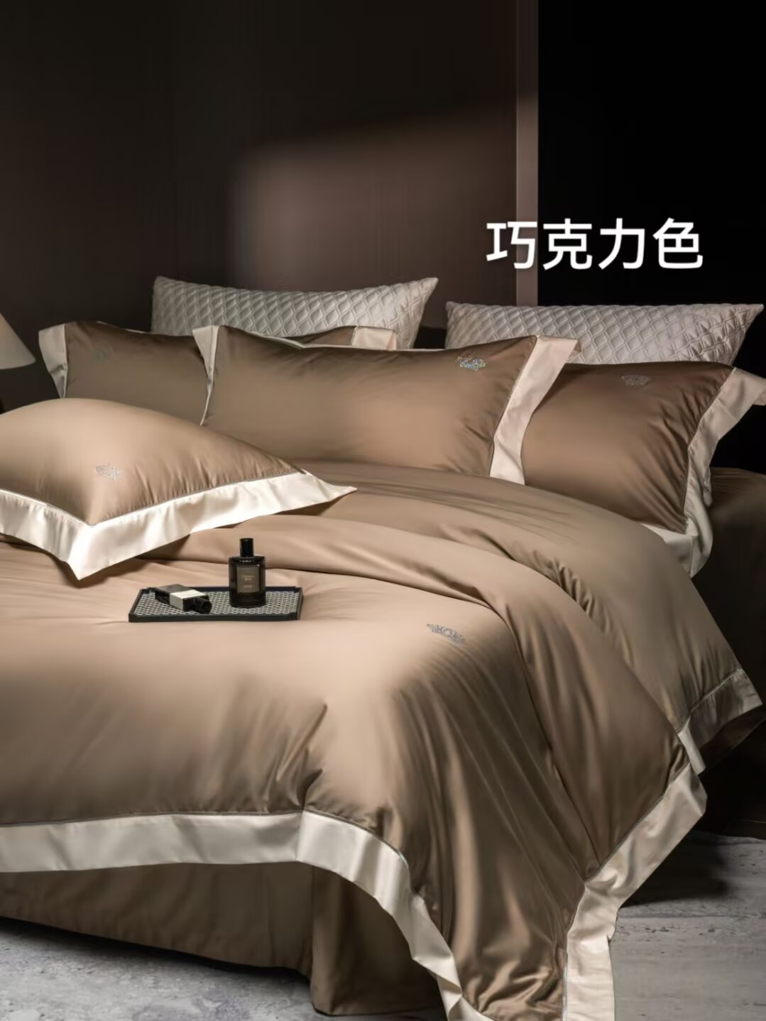 定制进口埃及棉长绒棉四件套贡缎镂空被套纯色四季通用床上用品