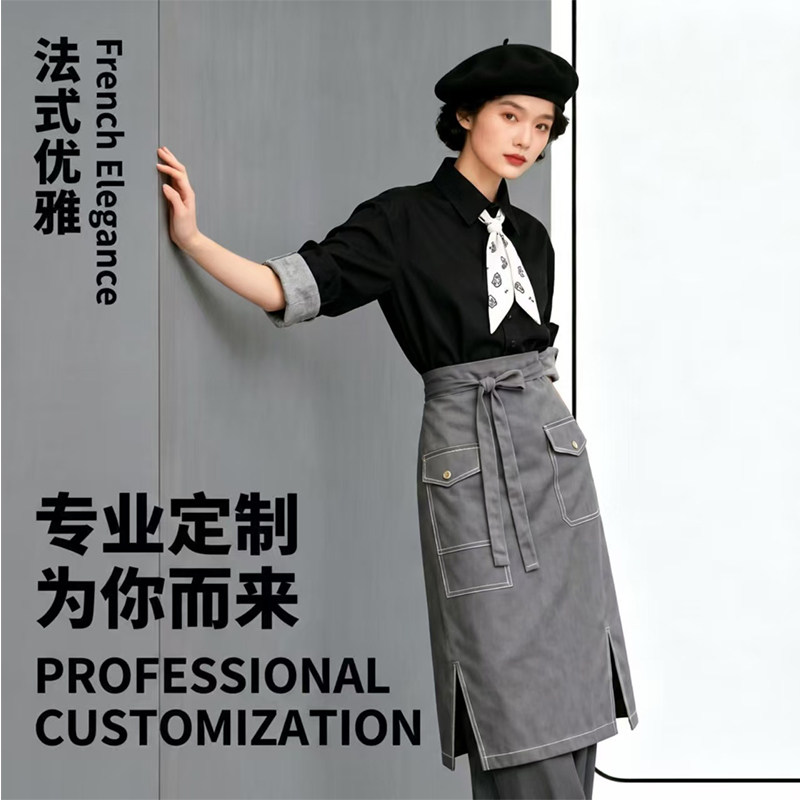 2026围裙新款牛仔风欧式化妆工作服美发造型师摄影咖啡馆酒吧定制