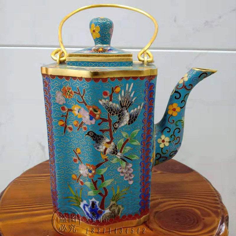 北京特色景泰蓝异形胎提梁壶传统纯手工艺品茶水酒壶客厅茶室摆件