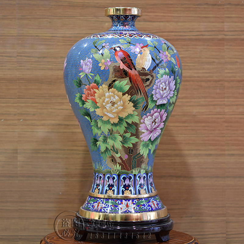 北京特色手工艺景泰蓝花瓶纯铜胎掐丝珐琅礼品正宗15寸梅瓶工厂店
