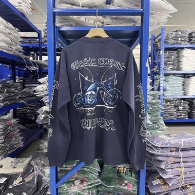 Weat Coast Choppers 烟雾机车洗水做旧古着怀旧颓废风百搭长袖T