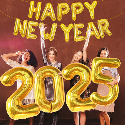 2025铝箔气球公司商场跨年年会装饰新年快乐happynewyear铝膜气球