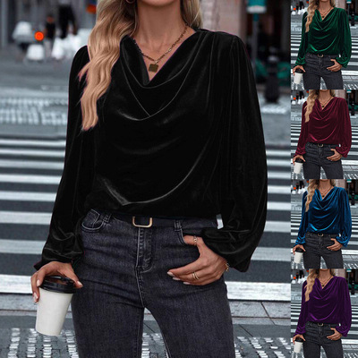 New Women's Top with Ruffled Neck, Long Sleeve女装堆堆领上衣