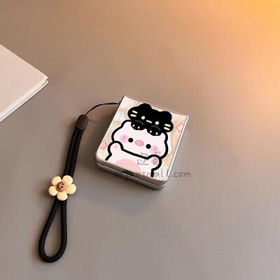 卡通小猪适用华为purax手机壳pocket2小米mixflip硬novaflips三星zflip764卡通p50磨砂oppofindn3n2女w25
