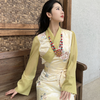 藏蓝的诗 岸芷汀兰 夏季高定款西藏服博拉连衣裙纱纱袖温柔气质