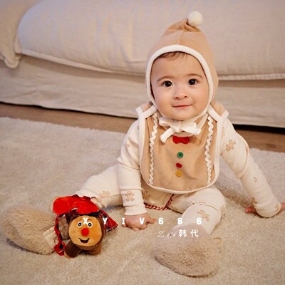 韩国进口PEEKABOO婴儿女宝宝纯棉套装公仔家居服可爱爬服秋冬套装