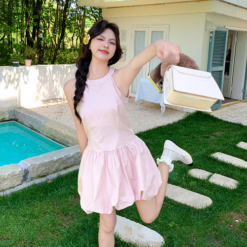 【现货】法式无袖挂脖花苞短裙001-P105-K158_浙宝113001 - 杭州女装网