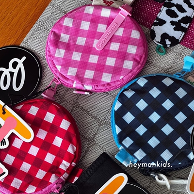 heymankids｜韩国beemymagic彩色格纹双面圆形零钱包双拉链旅行用