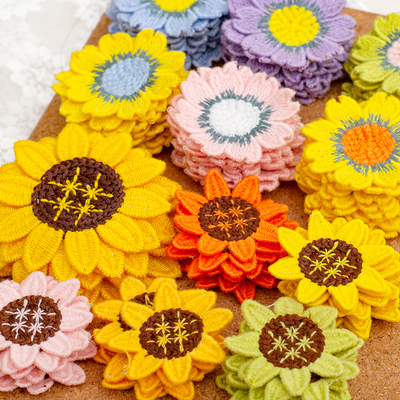 MAMASA毛线编制太阳花朵电脑绣章