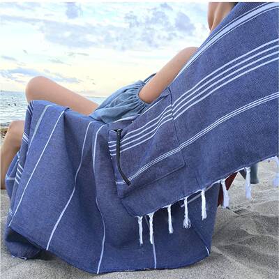 Sandproof Turkish Beach Towel w/Hidden-Zippered-Pocket沙滩巾
